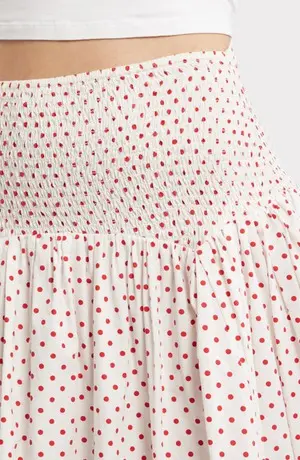 DAMSON MADDER Polka Dot Smocked Midi Skirt - White