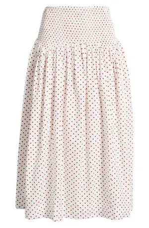 DAMSON MADDER Polka Dot Smocked Midi Skirt - White