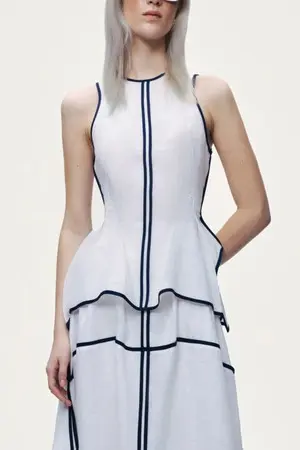 NOCTURNE Contrast Trim Peplum Top - Ivory