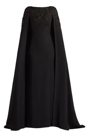 Tadashi Shoji Lace & Crepe Cape Gown