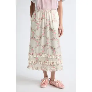 Simone Rocha Floral Ruffle Hem Skirt - Cream
