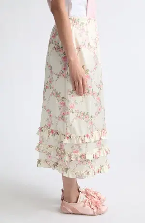 Simone Rocha Floral Ruffle Hem Skirt - Cream