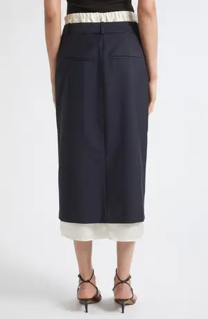 RÓHE Virgin Wool & Mohair Blend Pencil Skirt With Contrast Detail - Navy