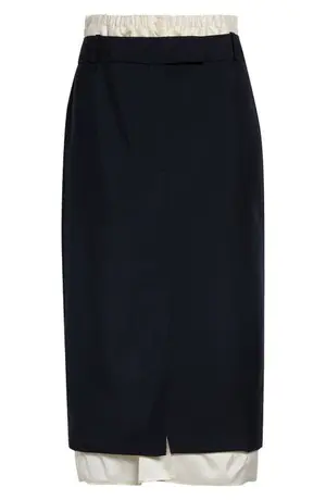 RÓHE Virgin Wool & Mohair Blend Pencil Skirt With Contrast Detail - Navy