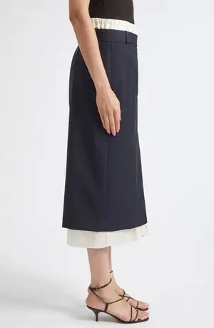 RÓHE Virgin Wool & Mohair Blend Pencil Skirt With Contrast Detail - Navy