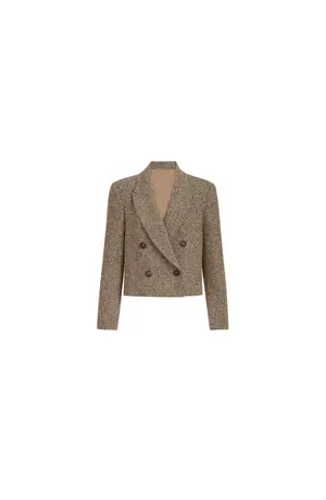 Brunello Cucinelli Sparkling Virgin Wool Chevron Cropped Blazer