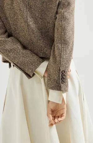 Brunello Cucinelli Sparkling Virgin Wool Chevron Cropped Blazer