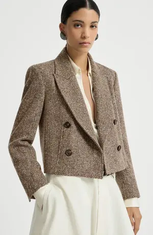 Brunello Cucinelli Sparkling Virgin Wool Chevron Cropped Blazer