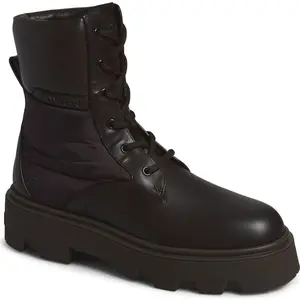 Moncler Moncler Aurea Lace-Up Leather & Quilted Ankle Boots Brown