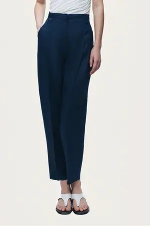 NOCTURNE Pleat Front Tapered Linen Trousers