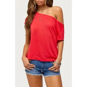 EDIKTED Amora Semisheer One-shoulder Top - Red