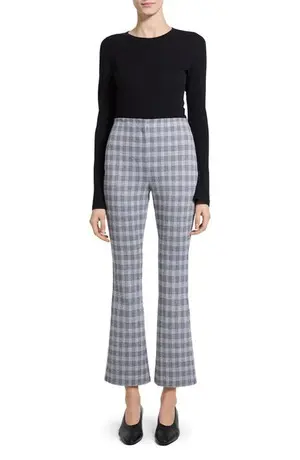 Theory Kick Flare Pants In Plaid - Grey Multi
