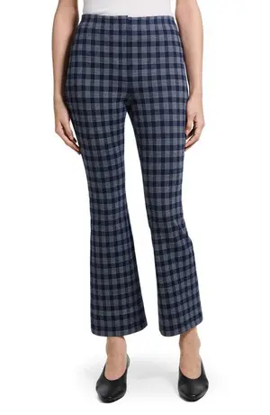 Theory Kick Flare Pants In Plaid - Navy Multi
