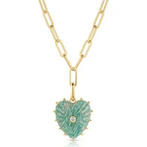 THATCH Malene Heart Charm Paperclip Pendant Necklace - Amazonite