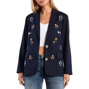 BILLY T Wild Blossom Embroidered Blazer - Navy