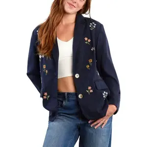 BILLY T Wild Blossom Embroidered Blazer - Navy