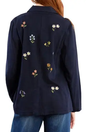 BILLY T Wild Blossom Embroidered Blazer - Navy