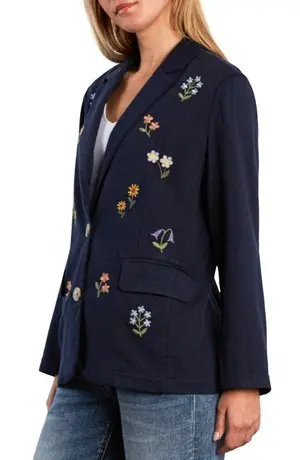 BILLY T Wild Blossom Embroidered Blazer - Navy