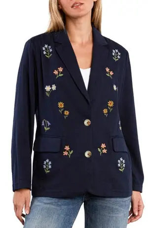 BILLY T Wild Blossom Embroidered Blazer - Navy