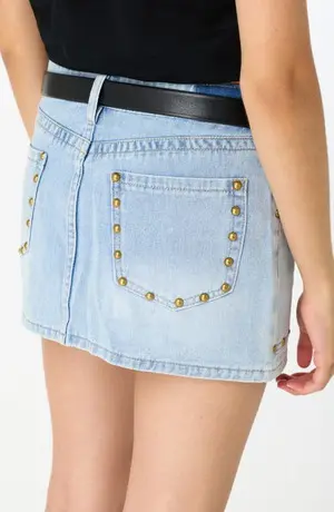 FADE OUT LOUD Kara Studded Denim Miniskirt