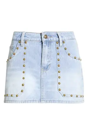 FADE OUT LOUD Kara Studded Denim Miniskirt