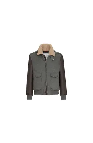 Brunello Cucinelli Bonded Cashmere Beaver Cloth And Nappa Leather Bomber Jacket With Detachable Shearling Collar - Medium Grey