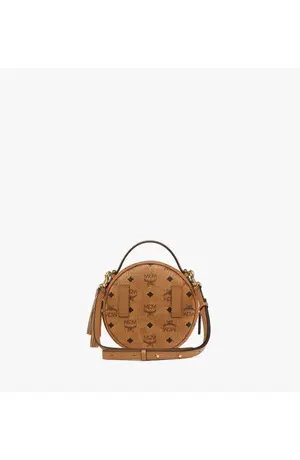Mcm Small Tambourine Bag In Visetos Monogram Canvas With Studded Trim