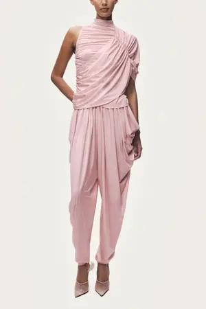 NOCTURNE Asymmetric Sleeve Draped Blouse
