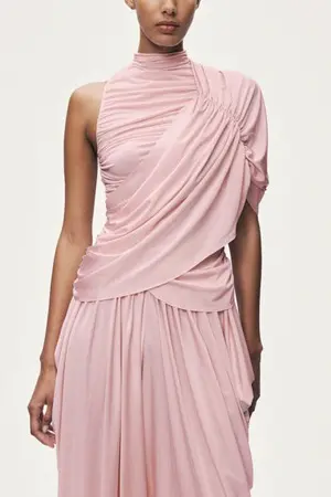 NOCTURNE Asymmetric Sleeve Draped Blouse