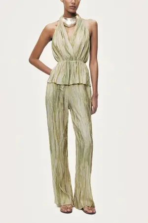 NOCTURNE Halterneck Peplum Top With Ring Chain Back Detail