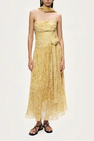 NOCTURNE Strapless Midi Dress - Yellow