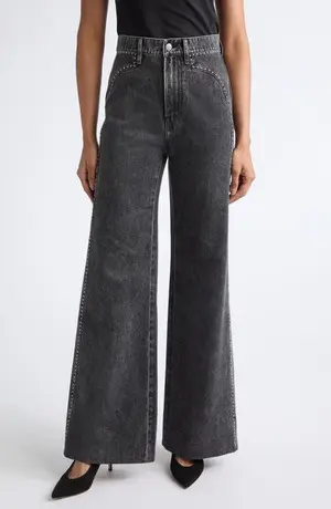 Veronica Beard Grant Studded High Waist Wide Leg Jeans