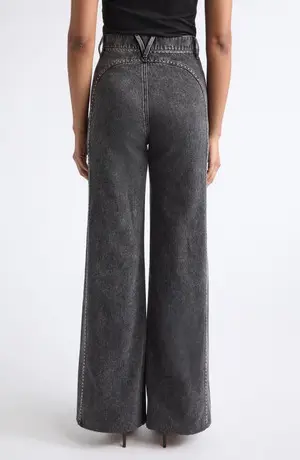 Veronica Beard Grant Studded High Waist Wide Leg Jeans