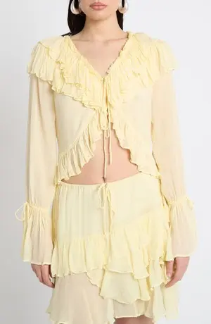 MUSE ASSEMBLY Ruffle Tie Front Top - Lemon