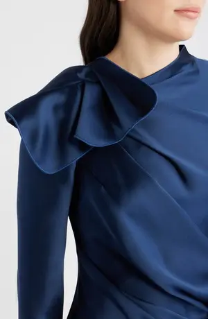 Acler Ramwark Long Sleeve Satin Gown
