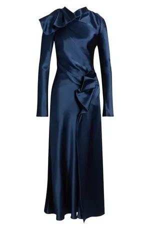 Acler Ramwark Long Sleeve Satin Gown