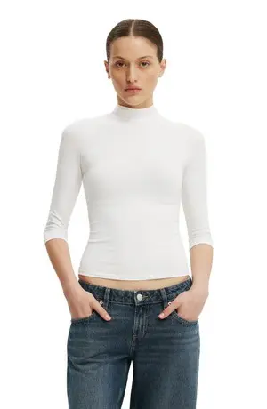 COTTON ON 90s Mock Neck 3/4 Sleeve - White