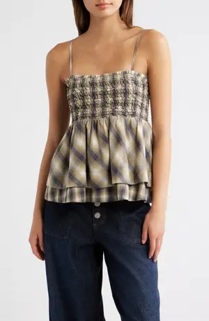 DAMSON MADDER Azalea Smocked Organic Cotton Camisole - Cardamon