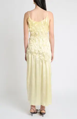 MUSE ASSEMBLY Shirred Crushed Satin Midi Dress