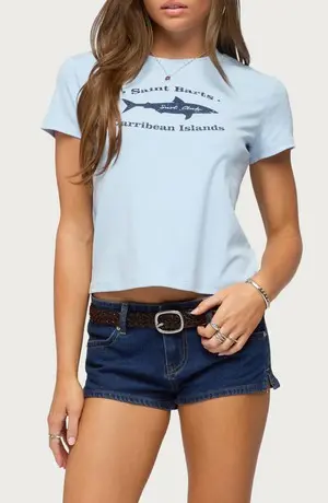EDIKTED Surf Club Stretch Cotton Graphic T-shirt - Blue
