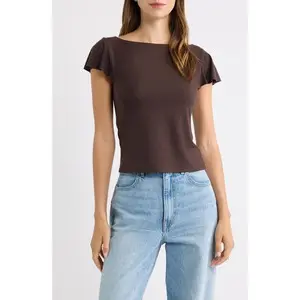 REFORMATION Jensen Flutter Sleeve Boat Neck Top - Mole