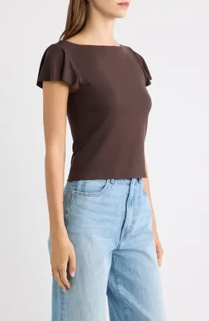 REFORMATION Jensen Flutter Sleeve Boat Neck Top - Mole