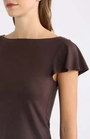 REFORMATION Jensen Flutter Sleeve Boat Neck Top - Mole