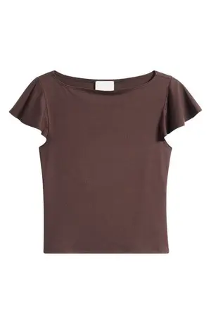 REFORMATION Jensen Flutter Sleeve Boat Neck Top - Mole