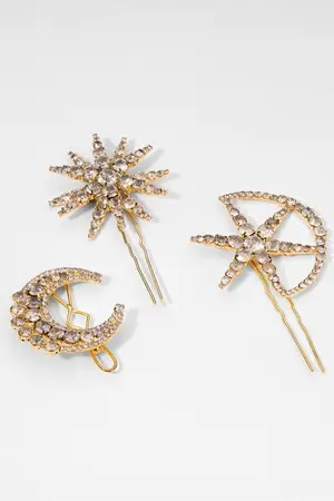 HAIR DRAMA CO Set Of 3 Celestia Crystal Hair Pins - Gold