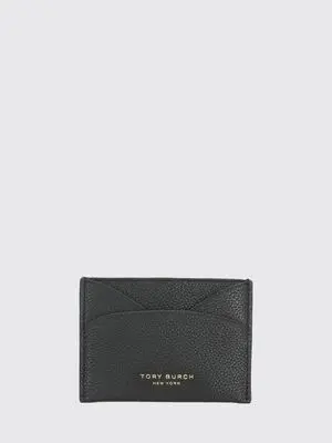 Tory Burch Mini Flat Card Holder In Pebbled Leather With Logo