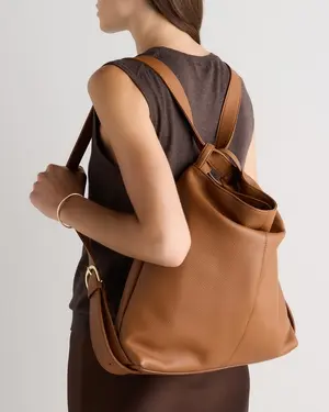 Quince Maeve Convertible Leather Backpack - Cognac
