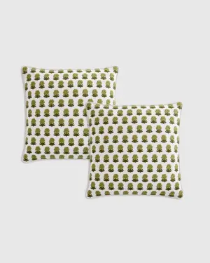 Quince Embroidered Floral Cotton Pillow Cover Green