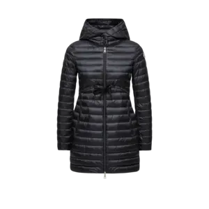Moncler Barbel Hooded Fit & Flare Long Down Jacket - Black