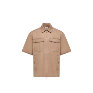 Moncler Short Sleeve Cotton Zip-up Shirt - Brown